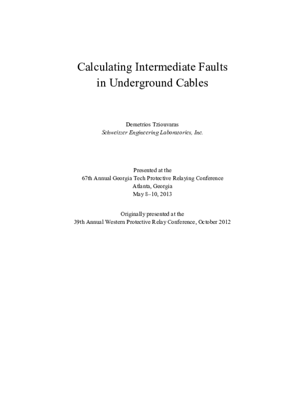 (PDF) Calculating Intermediate Faults in Underground Cables