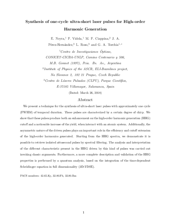 (PDF) Synthesis of ultrashort laser pulses for high-order harmonic generation