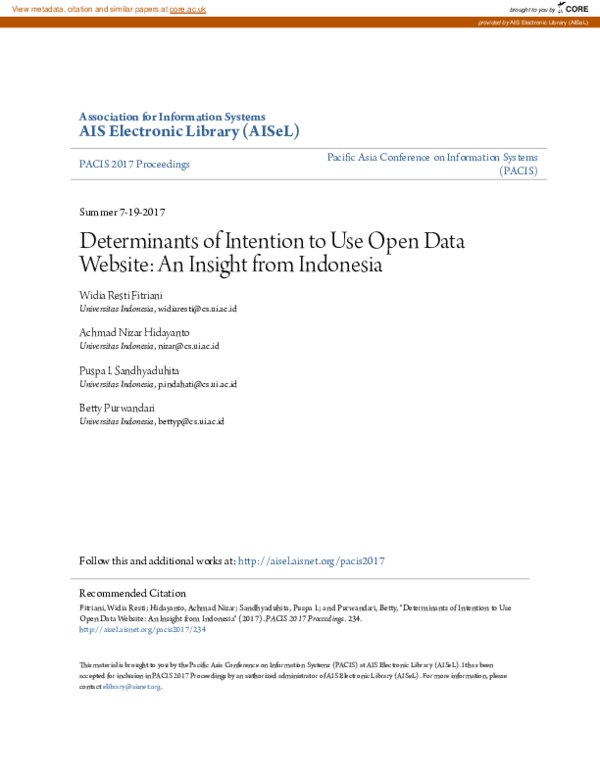 (PDF) Determinants of Intention to Use Open Data Website: An Insight ...