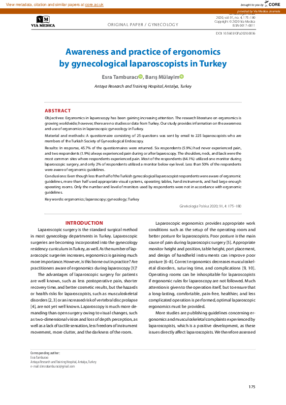 (PDF) Awareness and practice of ergonomics by gynecological ...