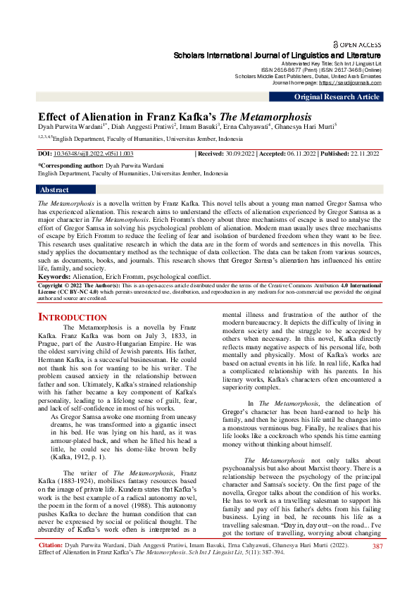 (PDF) Effect of Alienation in Franz Kafka’s The Metamorphosis