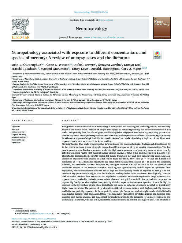 (PDF) Neuropathology associated with exposure to different concentrations and species of mercury ...