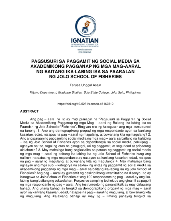 (PDF) PAGSUSURI SA PAGGAMIT NG SOCIAL MEDIA SA AKADEMIKONG PAGGANAP NG ...