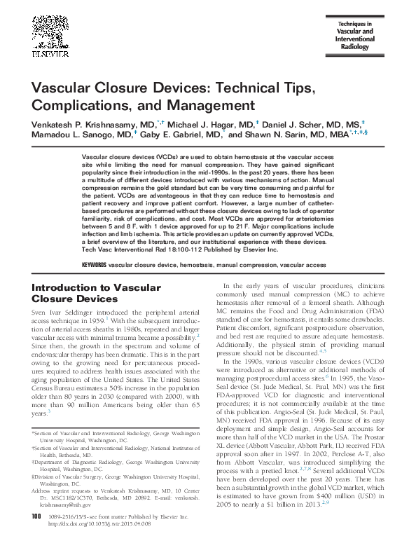 (PDF) Vascular Closure Devices: Technical Tips, Complications, and ...