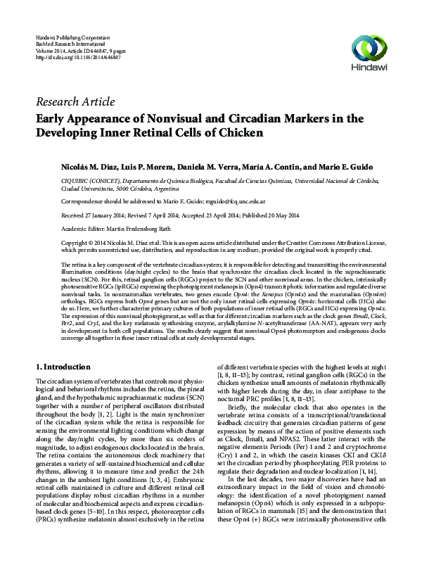 (PDF) Early Appearance of Nonvisual and Circadian Markers in the ...