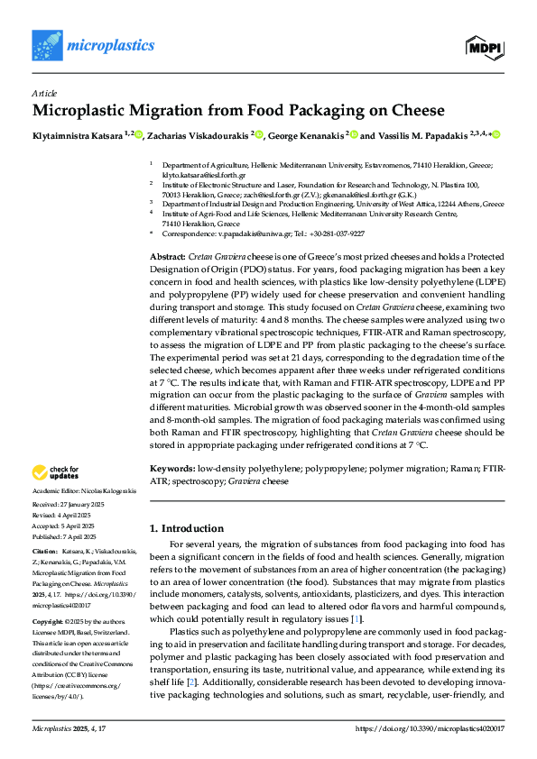 (PDF) Microplastic Migration from Food Packaging on Cheese