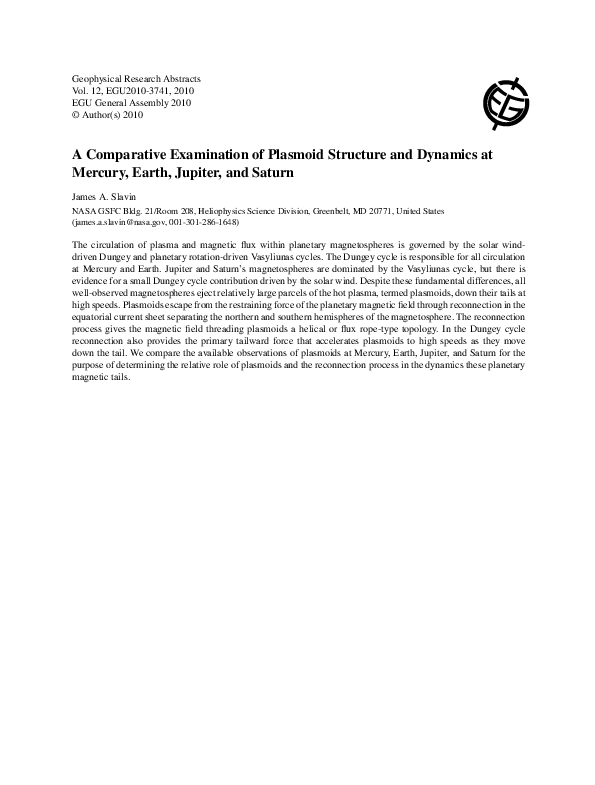 (PDF) A Comparative Examination of Plasmoid Structure and Dynamics at Mercury, Earth, Jupiter ...