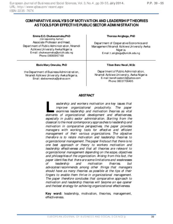 (PDF) COMPARATIVE ANALYSIS OF MOTIVATION AND LEADERSHIP THEORIES AS ...