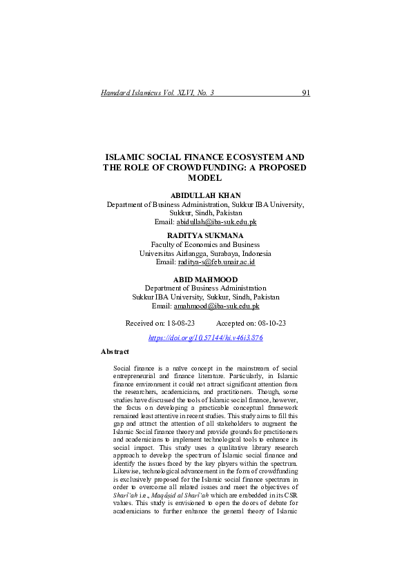 (PDF) ISLAMIC SOCIAL FINANCE ECOSYSTEM AND THE ROLE OF CROWDFUNDING: A ...