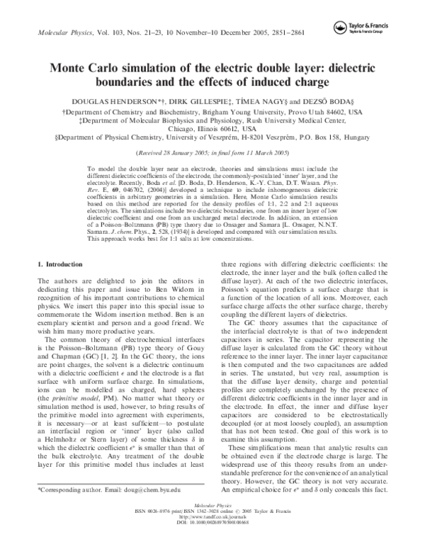 (PDF) Monte Carlo simulation of the electric double layer: dielectric ...