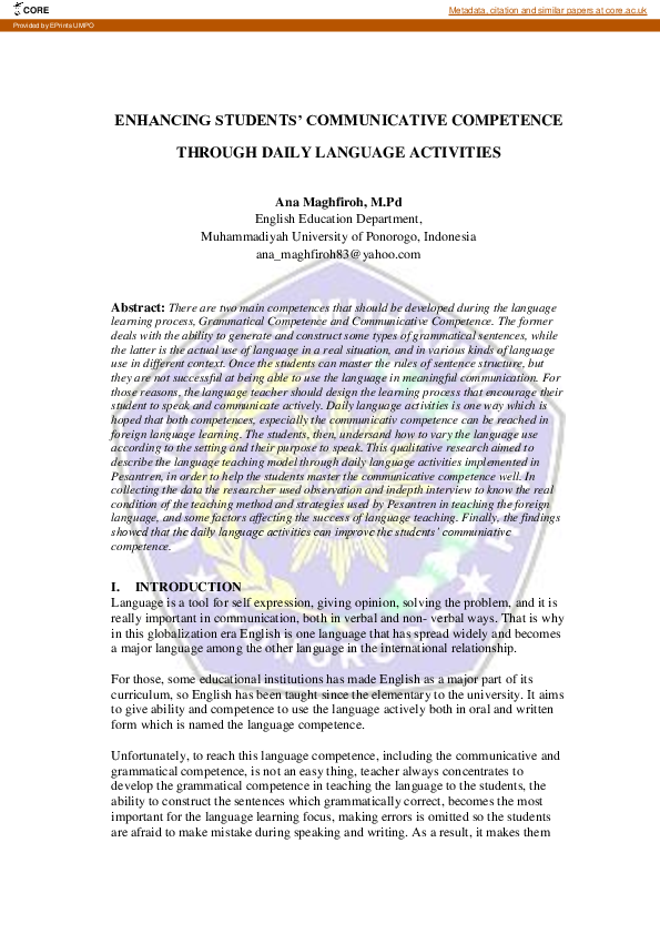 (PDF) Enhancing Students’ Communicative Competence Through Daily ...