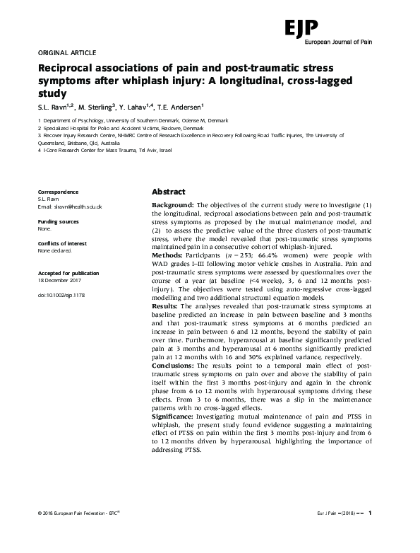 (PDF) Reciprocal associations of pain and post-traumatic stress ...