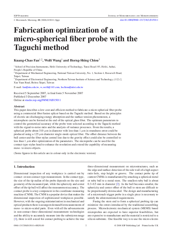 (PDF) Fabrication optimization of a micro-spherical fiber probe with the Taguchi method