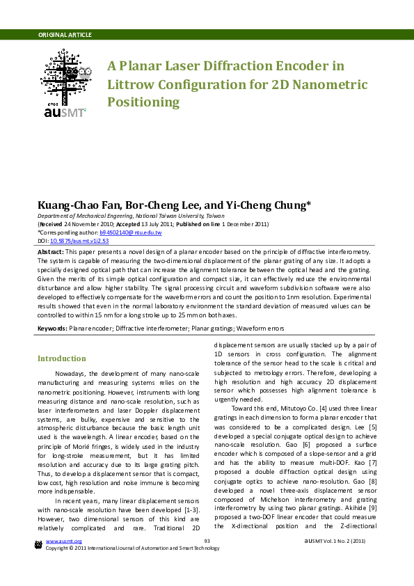 (PDF) A Planar Laser Diffraction Encoder in Littrow Configuration for ...