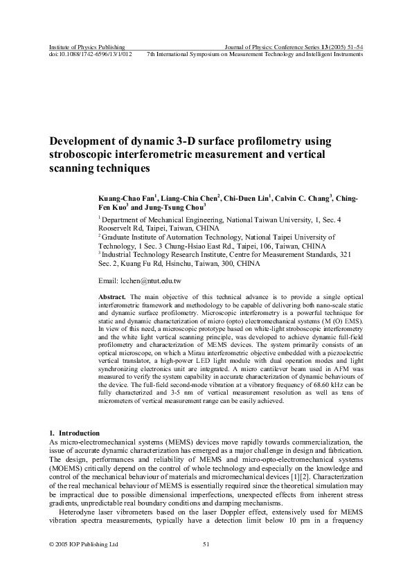 (PDF) Development of dynamic 3-D surface profilometry using stroboscopic interferometric ...