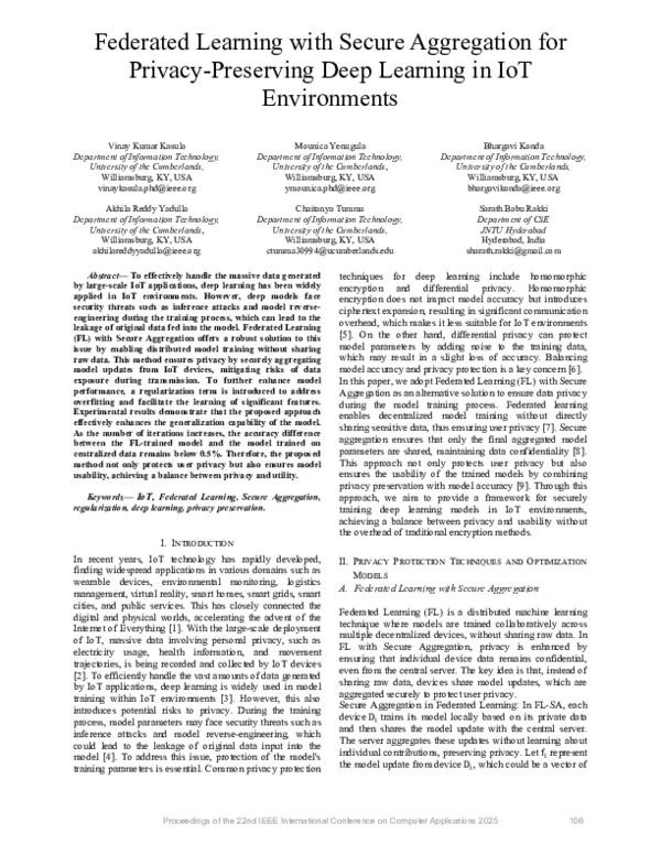 (PDF) Federated Learning with Secure Aggregation for Privacy-Preserving Deep Learning in IoT ...