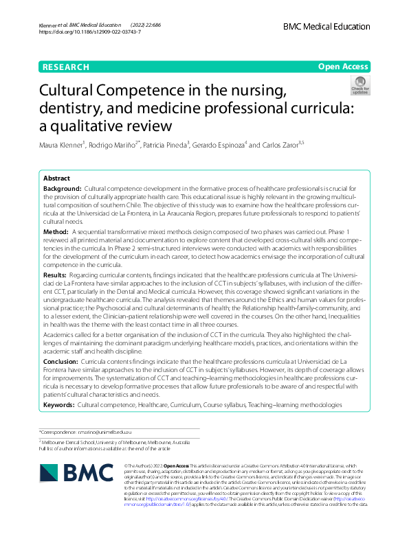 (PDF) Cultural Competence in the nursing, dentistry, and medicine ...