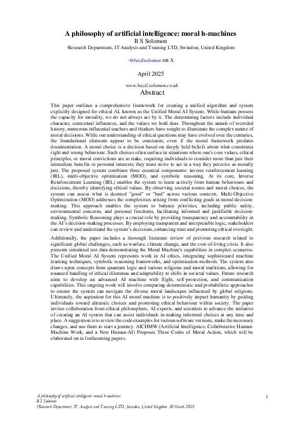 (PDF) A philosophy of artificial intelligence: moral h-machines