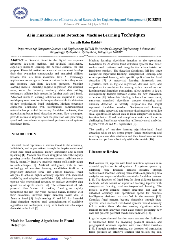 Pdf Ai In Financial Fraud Detection Machine Learning Techniques