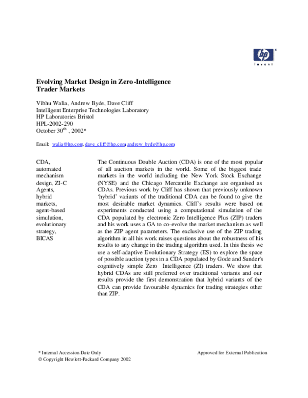 (PDF) Evolving market design in zero-intelligence trader markets