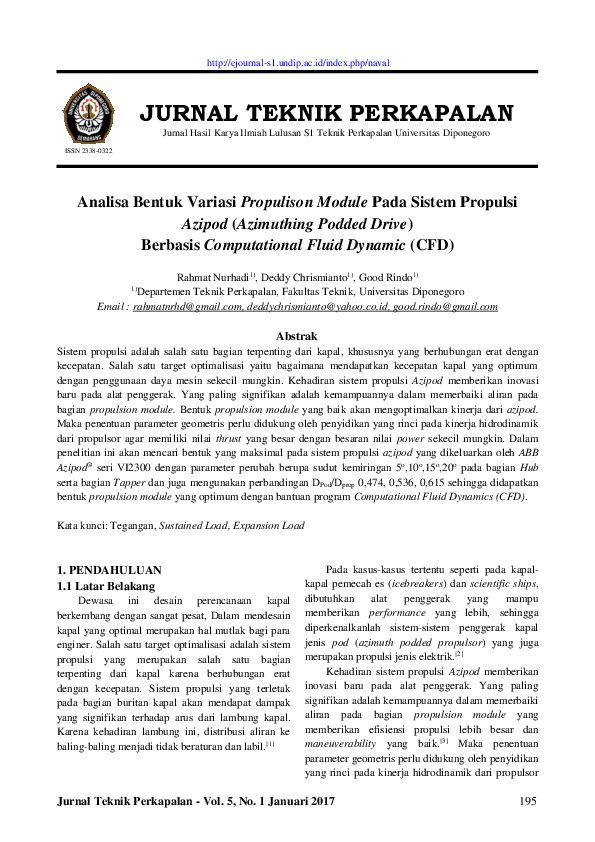 (PDF) JURNAL TEKNIK PERKAPALAN Analisa Bentuk Variasi Propulison Module ...