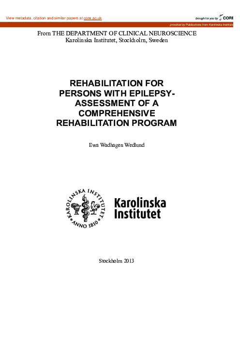 (PDF) Rehabilitation for persons with epilepsy : Assessment of a ...