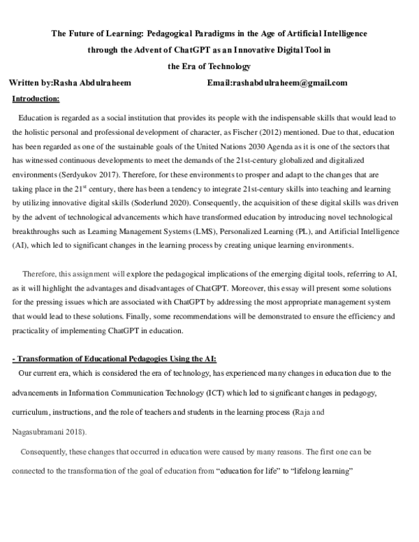 (PDF) The Future of Learning: Pedagogical Paradigms in the Age of ...