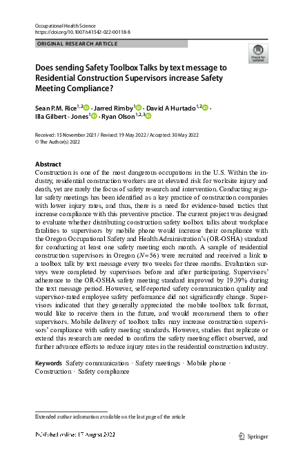 (PDF) Does sending Safety Toolbox Talks by text message to Residential ...
