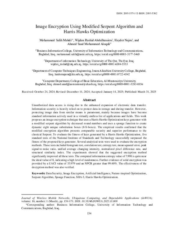 (PDF) Image Encryption Using Modified Serpent Algorithm and Harris Hawks Optimization