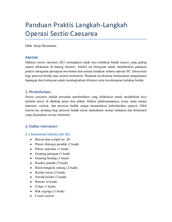 (PDF) Panduan Operasi Sectio Caesarea (SC) untuk Perawat Kamar Operasi