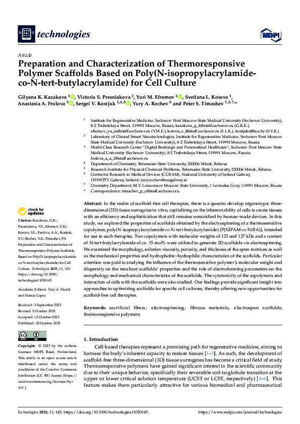 (PDF) Preparation and Characterization of Thermoresponsive Polymer Scaffolds Based on Poly(N ...