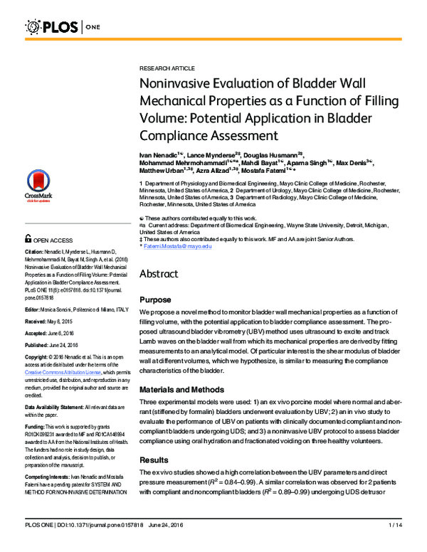 (PDF) Noninvasive Evaluation of Bladder Wall Mechanical Properties as a ...