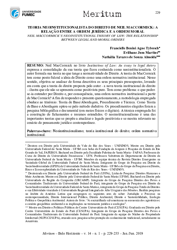 (PDF) Teoria Neoinstitucionalista Do Direito De Neil Maccormick: A ...