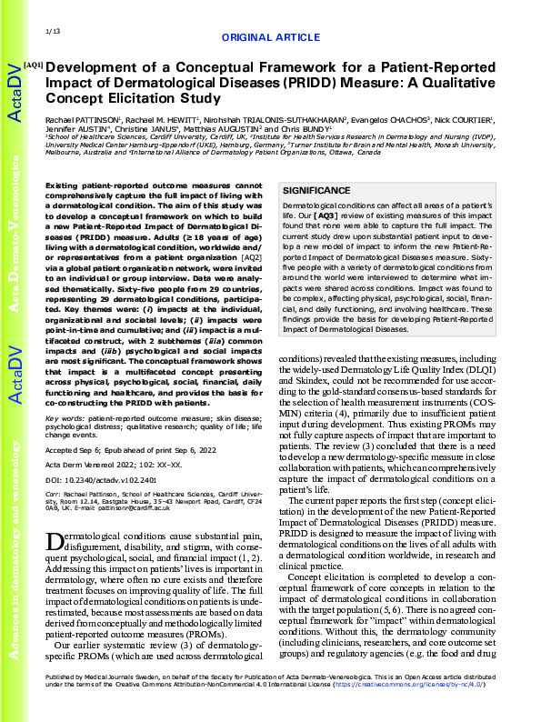 (PDF) Development of a Conceptual Framework for a Patient-Reported ...