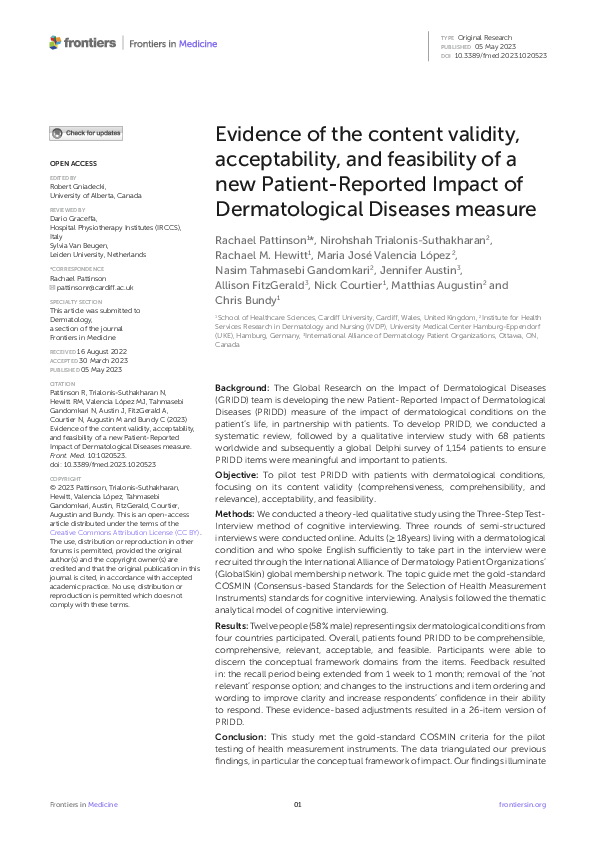 (PDF) Evidence of the content validity, acceptability, and feasibility of a new Patient-Reported ...