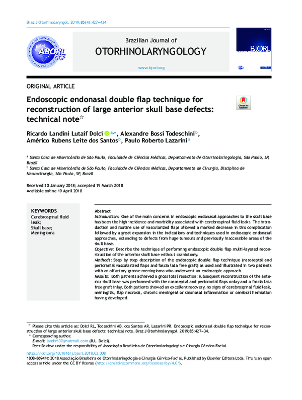 (PDF) Endoscopic endonasal double flap technique for reconstruction of large anterior skull base ...