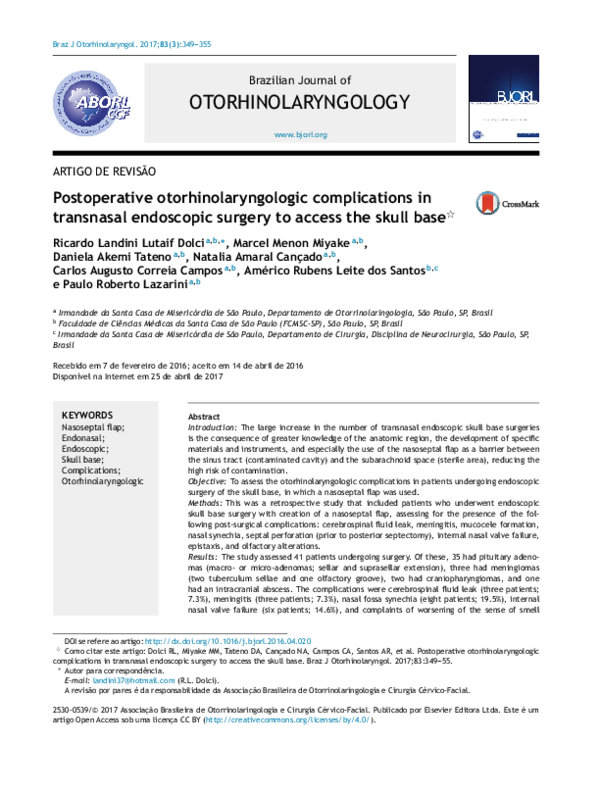 (PDF) Postoperative otorhinolaryngologic complications in transnasal ...