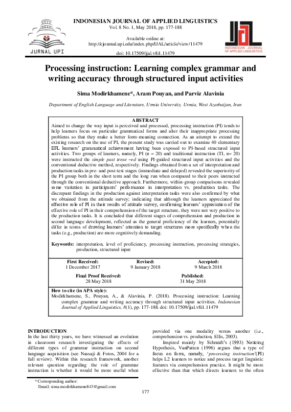 (PDF) Processing instruction: Learning complex grammar and writing accuracy through structured ...