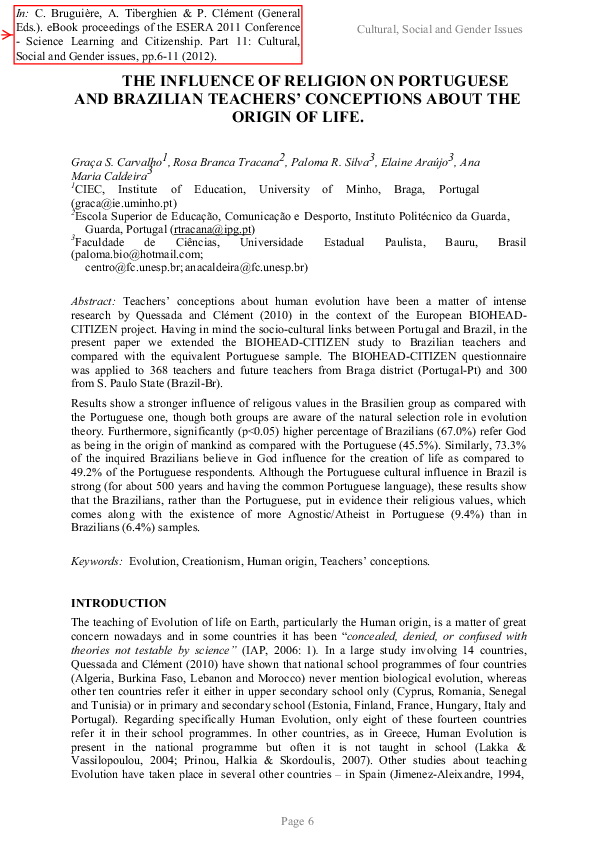 (PDF) The influence of religion on Portuguese and Brazilian teachers ...