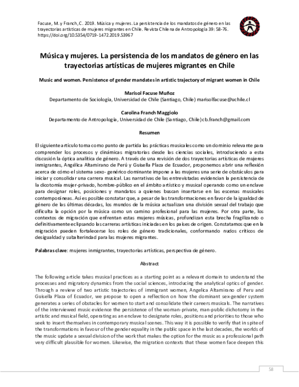 (PDF) Música y mujeres. La persistencia de los mandatos de género en ...