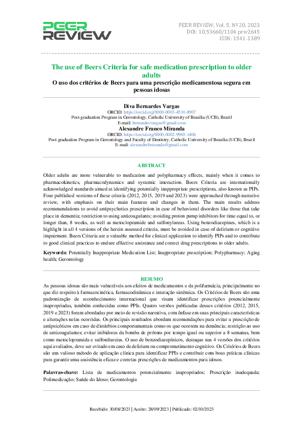 (PDF) The use of Beers Criteria for safe medication prescription to ...