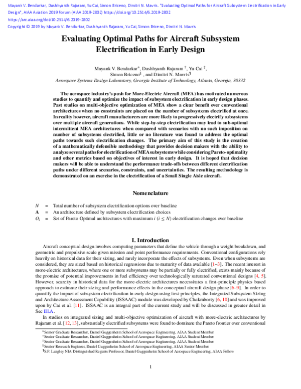 (PDF) Evaluating Optimal Paths for Aircraft Subsystem Electrification ...