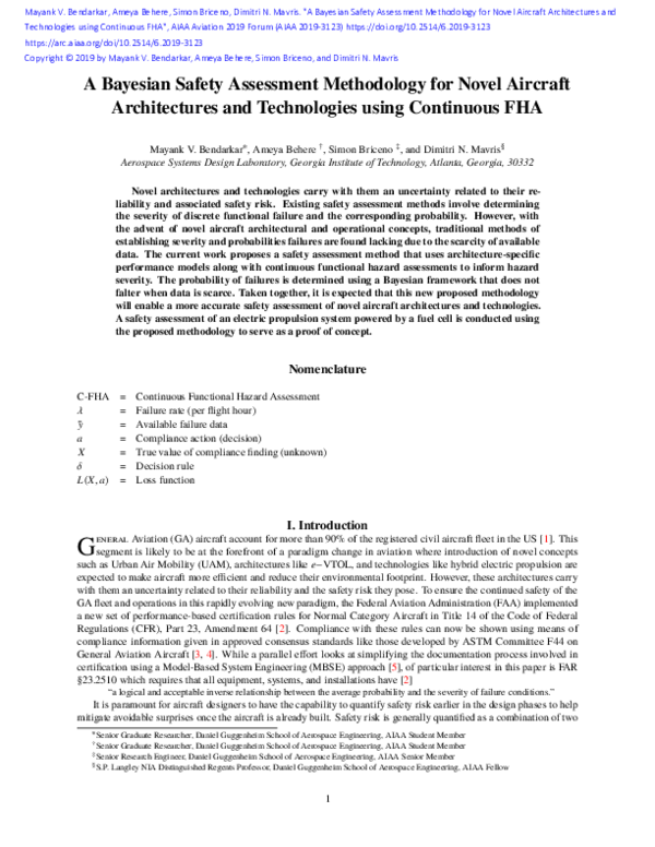 (PDF) A Bayesian Safety Assessment Methodology for Novel Aircraft Architectures and Technologies ...