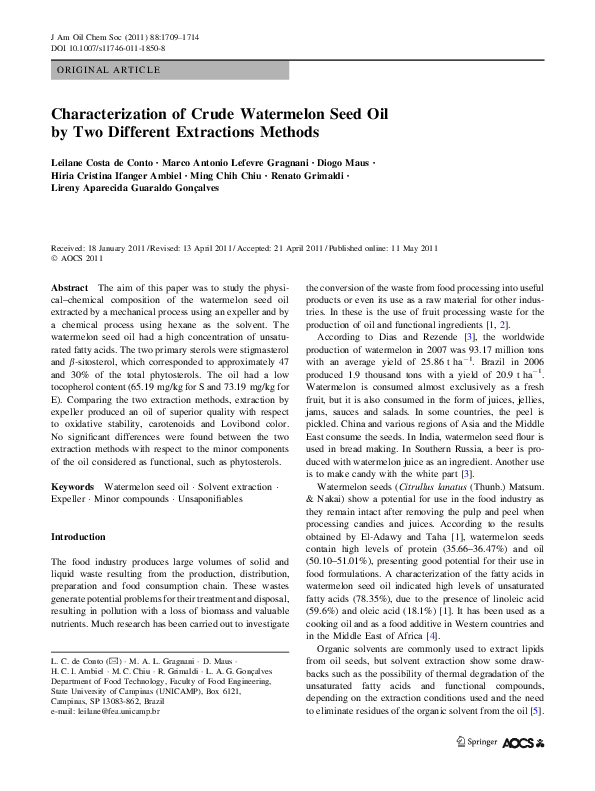(PDF) Characterization of Crude Watermelon Seed Oil by Two Different ...
