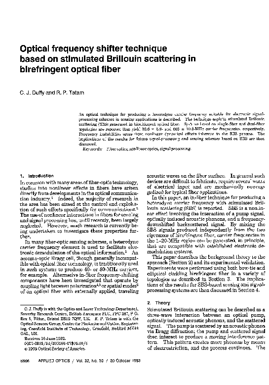 (PDF) Optical frequency shifter technique based on stimulated Brillouin ...