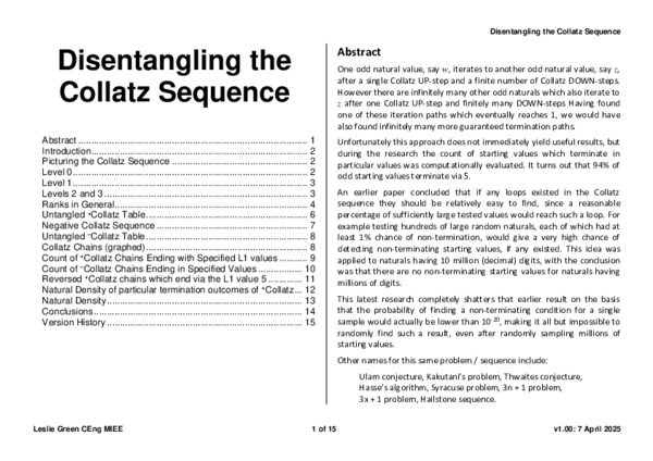 (PDF) Disentangling the Collatz Sequence