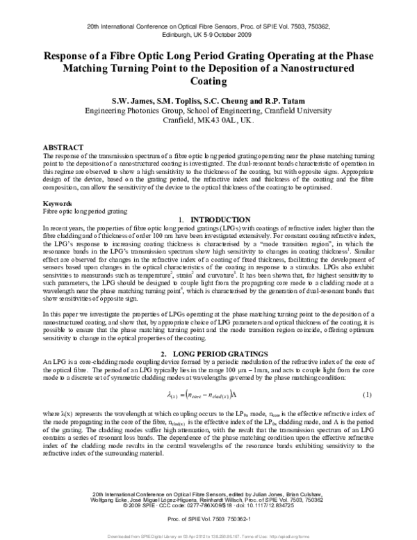 (PDF) Response of a fibre optic long period grating operating at the ...