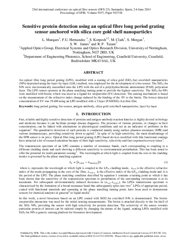 (PDF) Sensitive protein detection using an optical fibre long period ...