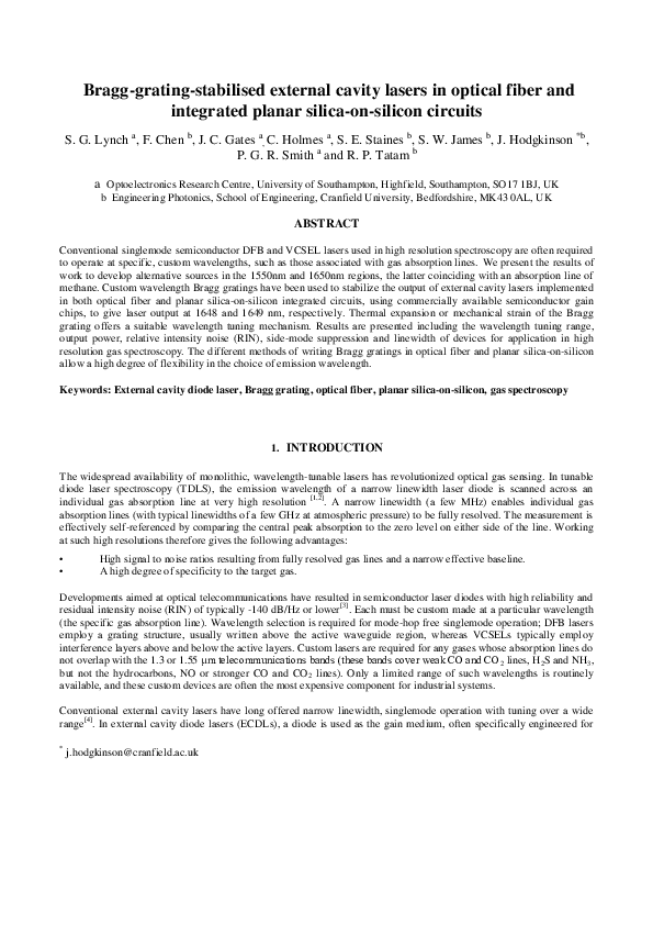 (PDF) Bragg-grating stabilised external cavity lasers in optical fiber and integrated planar ...