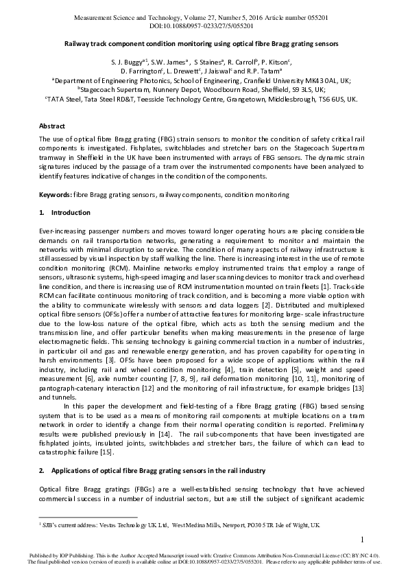 (PDF) Railway track component condition monitoring using optical fibre ...